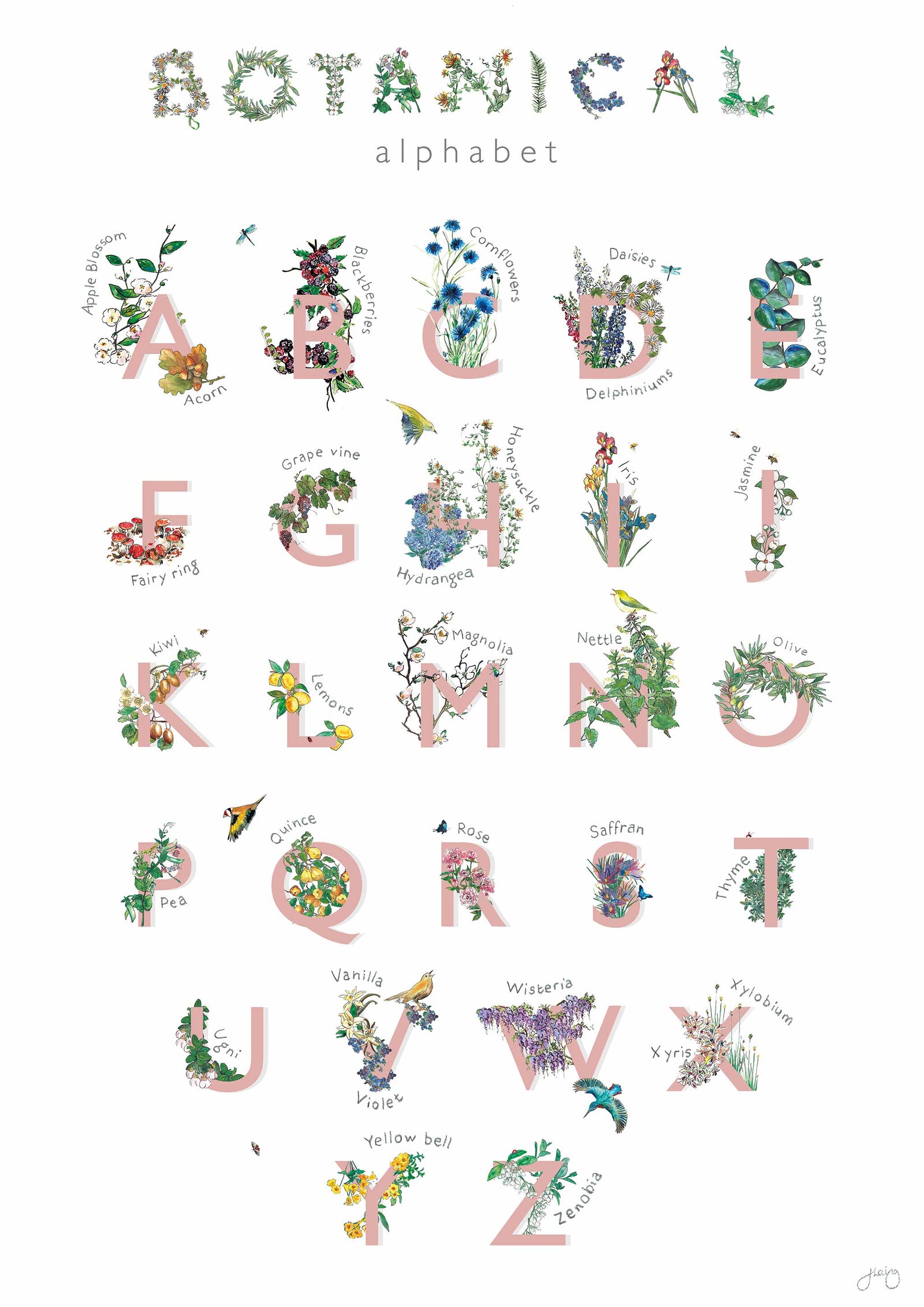 Botanical Alphabet Nursery Art Print