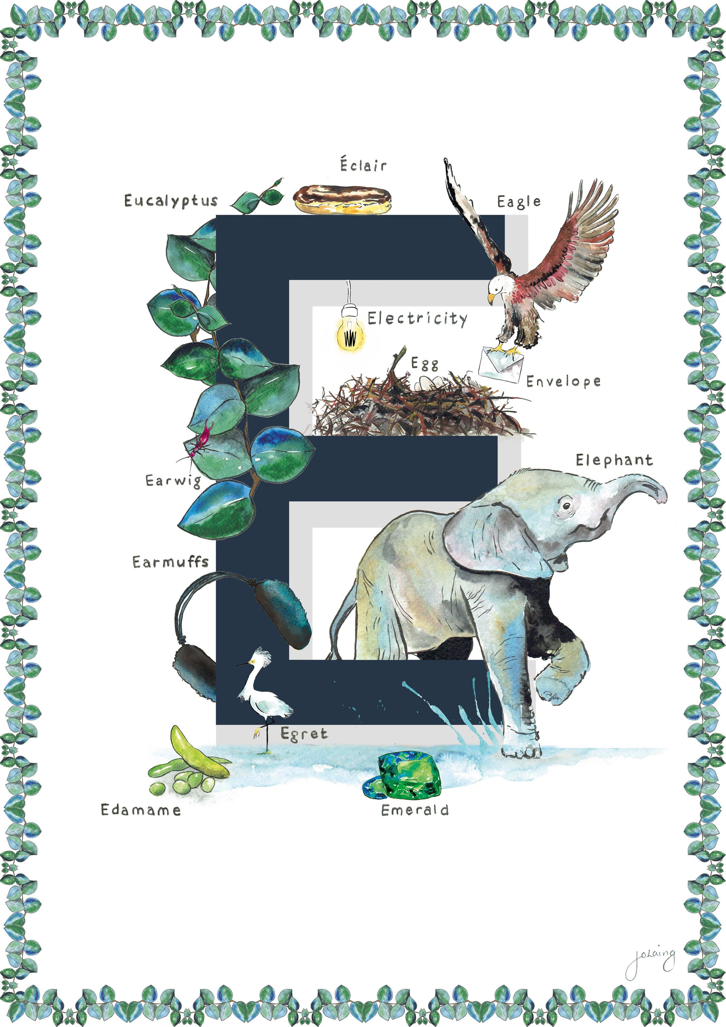 'E is For' Alphabet Nursery Art Print