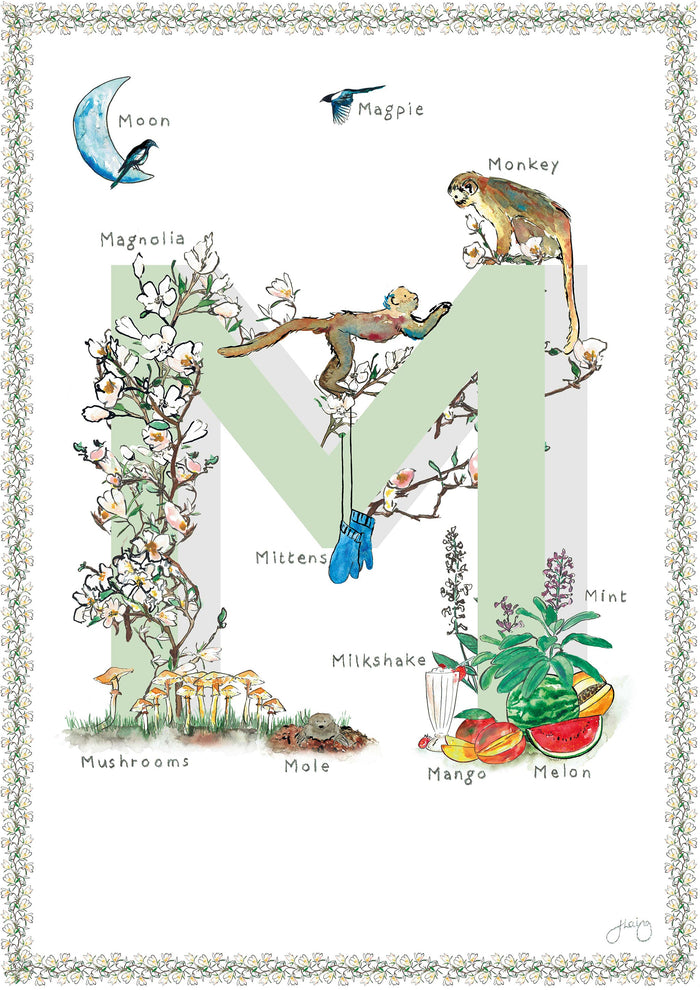 'M is For' Alphabet Nursery Art Print